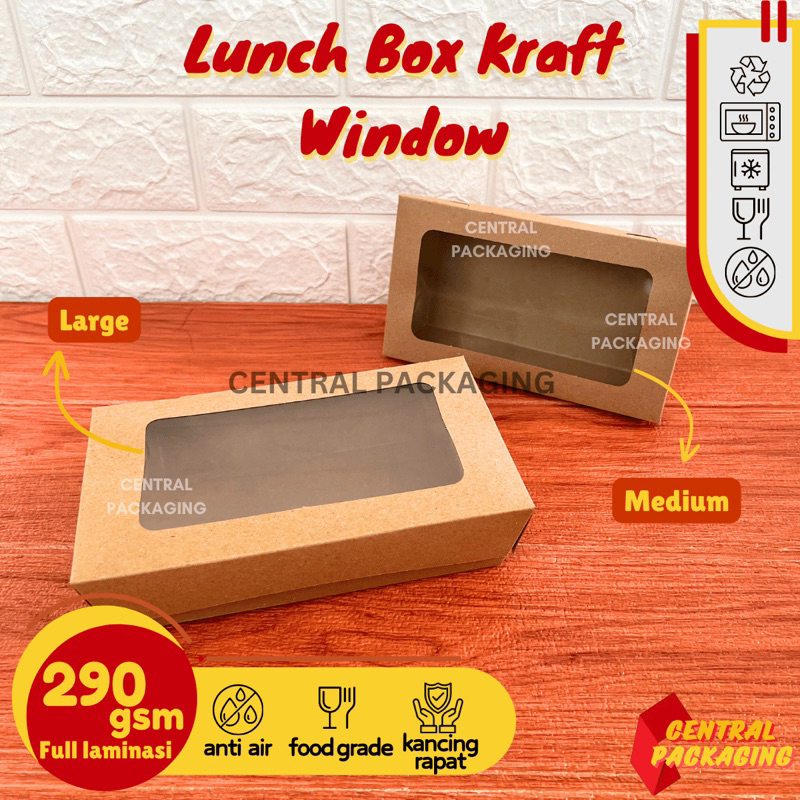 Jual PAPER LUNCH BOX KRAFT WINDOW LAMINASI MEDIUM LARGE / KOTAK NASI ...