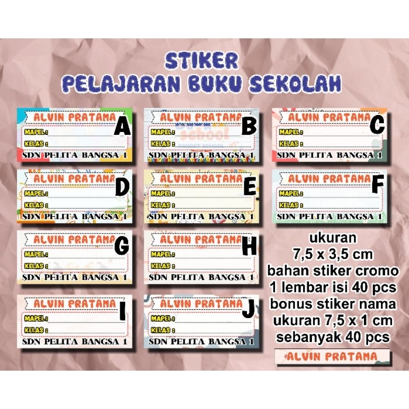 Jual stiker mata pelajaran. stiker nama pensil 40 pcs-label buku ...
