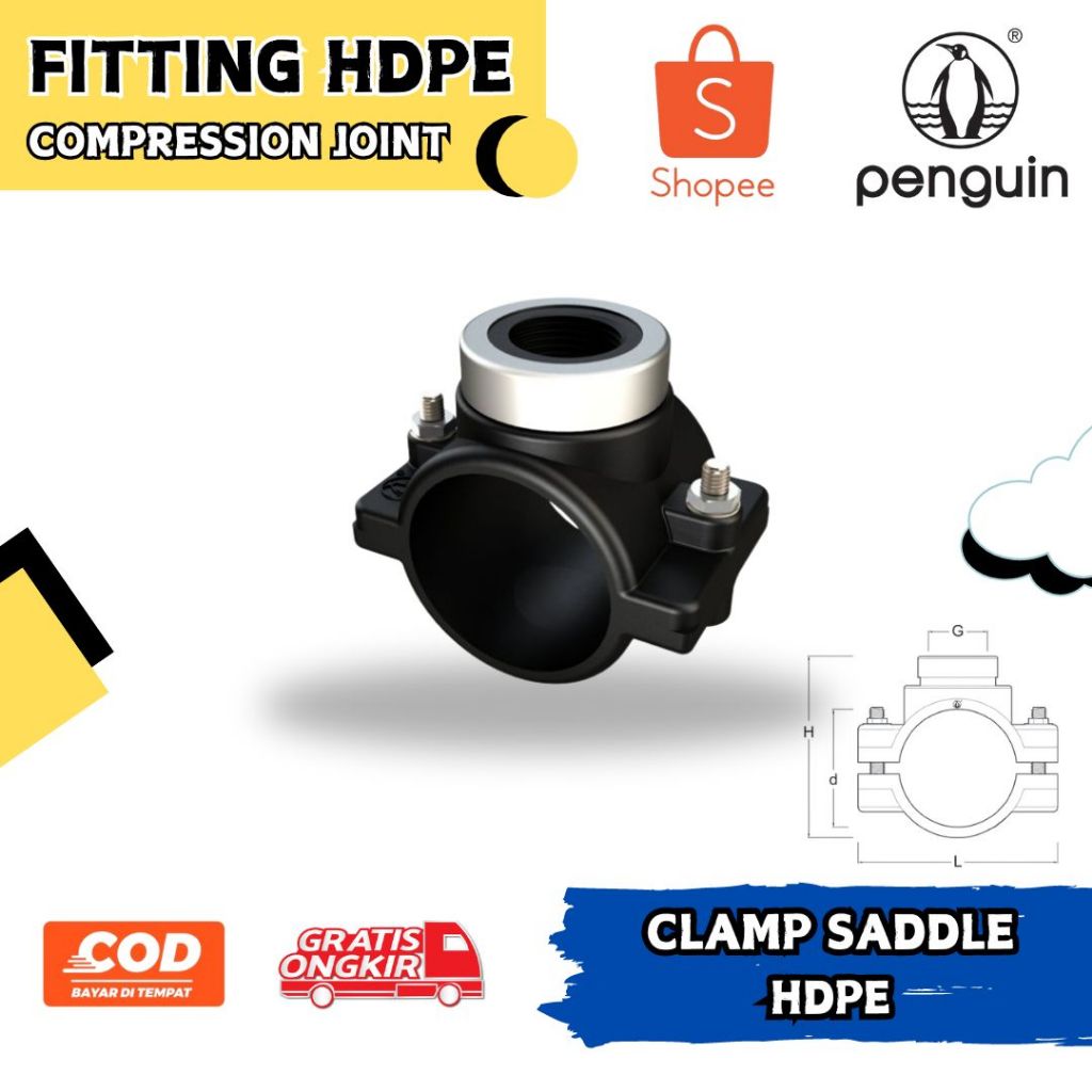 Jual Fitting Pipa HDPE Clamp Sadle 1-1/2 inci x 3/4 inci atau 50 ...