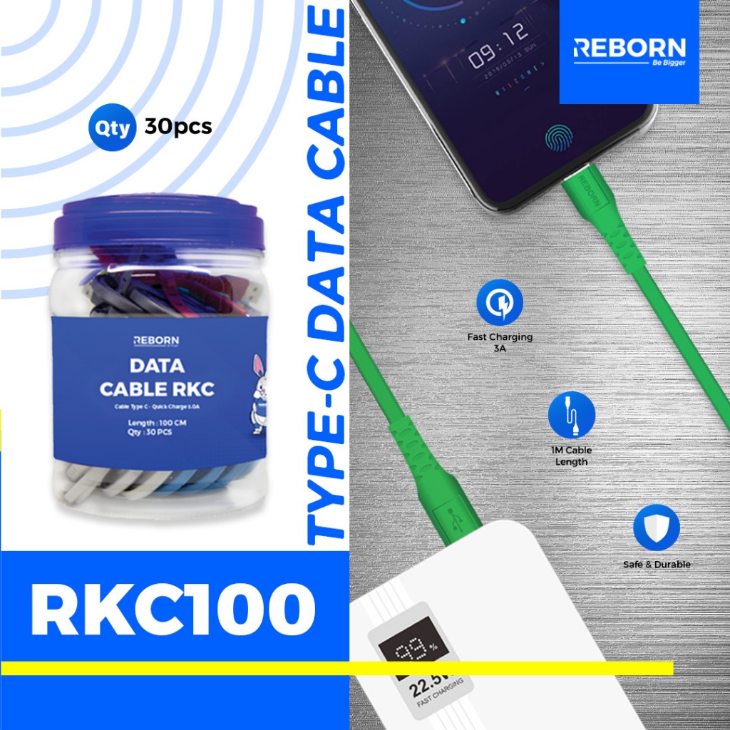 Jual Kabel Data Reborn RKC100 Type-C Data Cable Panjang 1 Meter Fast ...