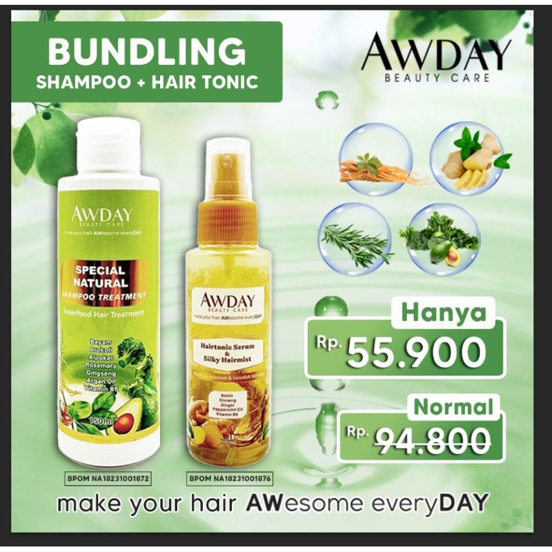 Jual Paket Shampoo awday hijau dan tonic / shampoo awday hijau plus ...