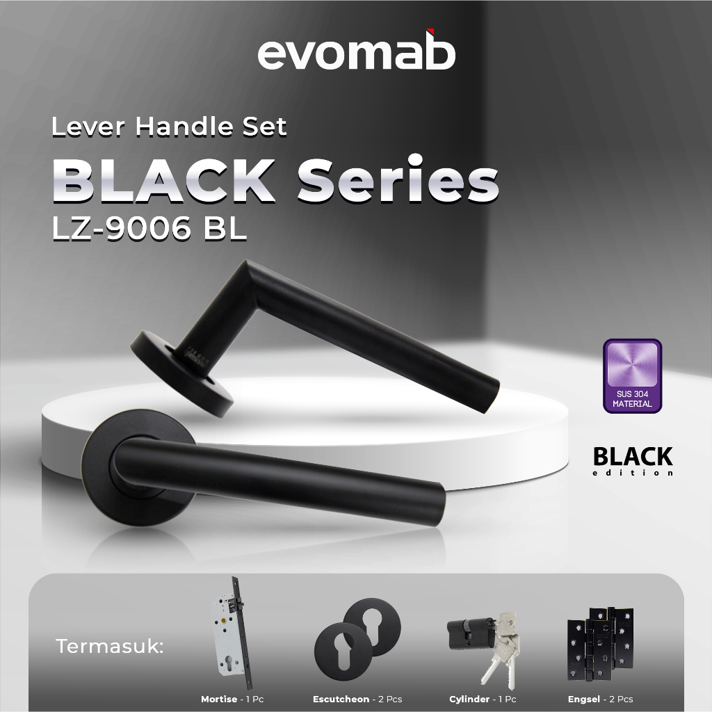 Jual evomab Handle Pintu Satu Set Lengkap Minimalis Black Hitam Tipe LZ ...