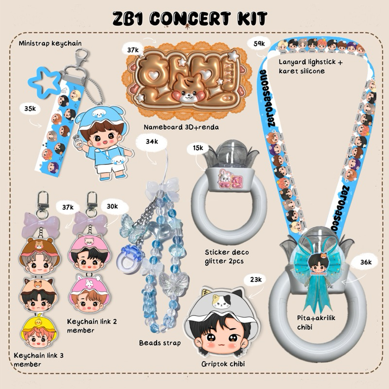 Jual (PO batch 4 sampai 10 sept)ZB1 konser kit, pita lighstick+akrilik, nameboard zb1, keychain ...