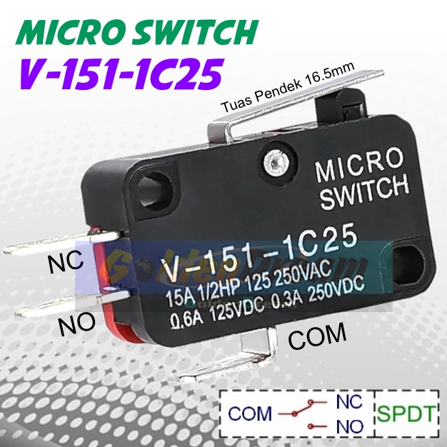 Jual Mini Switch Omron V-151-1C25 Saklar Micro Limit Switch Tuas Pendek Short Lever SPDT Arduino ...