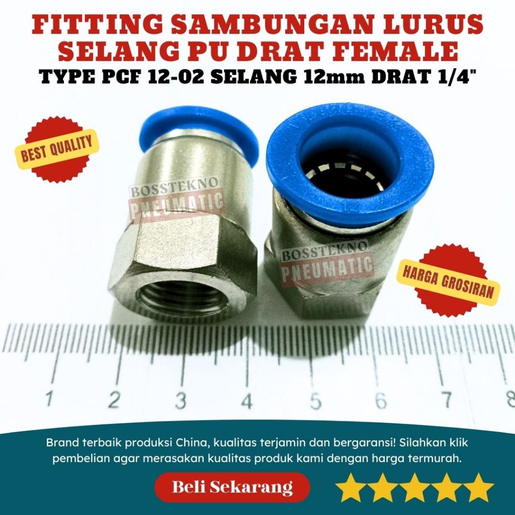 Jual FITTING SAMBUNGAN SELANG ANGIN DRAT FEMALE PCF 12mm DRAT 1/8 1/4 3 ...