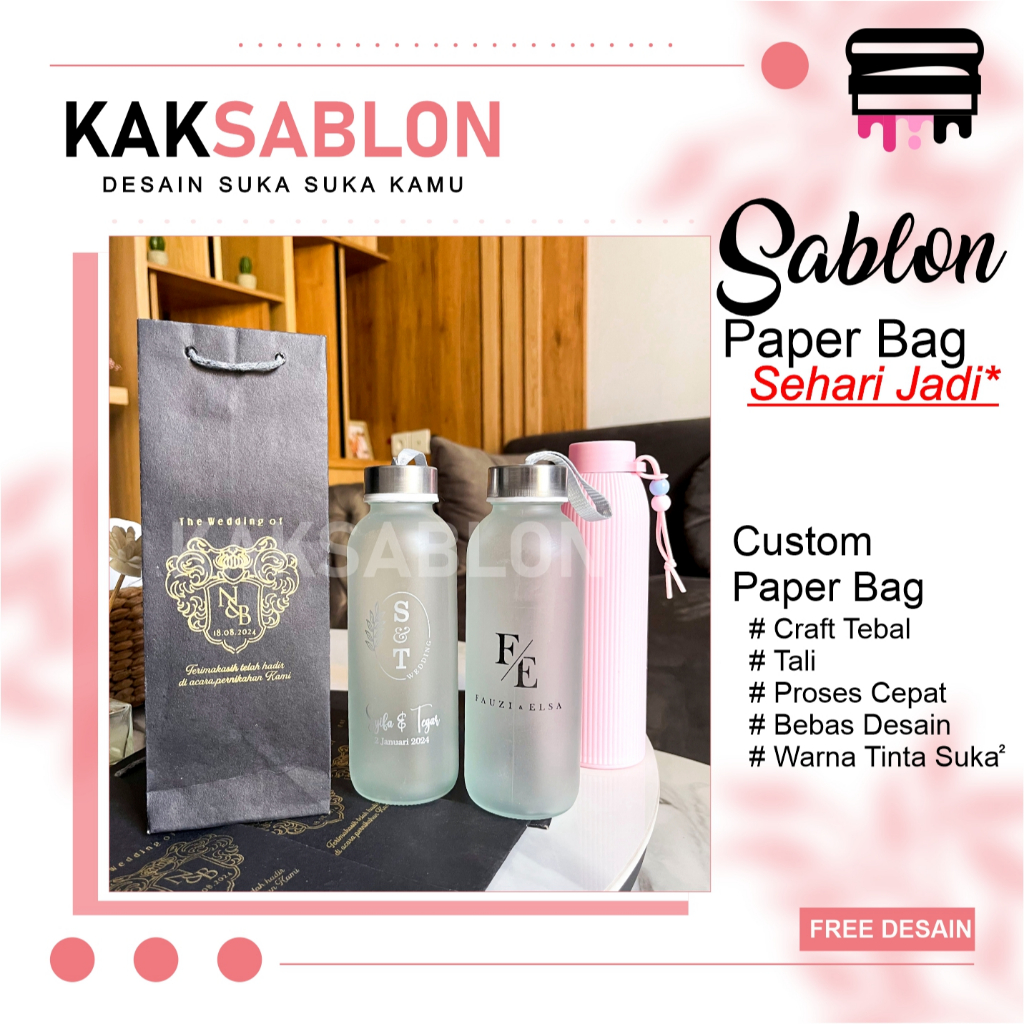 Jual Paper Bag Botol Tumbler Free Sablon Desain 9x9x25 Bahan Craft ...