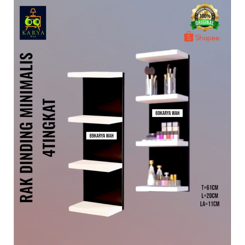 Jual RAK DINDING MINIMALIS 4TINGKAT MOTIF BLACK MAT PUTIH//RAK HIASAN ...