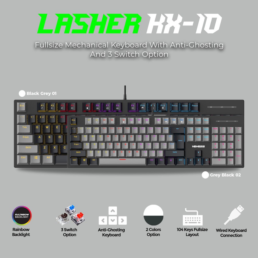 Jual Nemesis Keyboard Fullsize Mechanical LASHER KX-10 | Shopee Indonesia