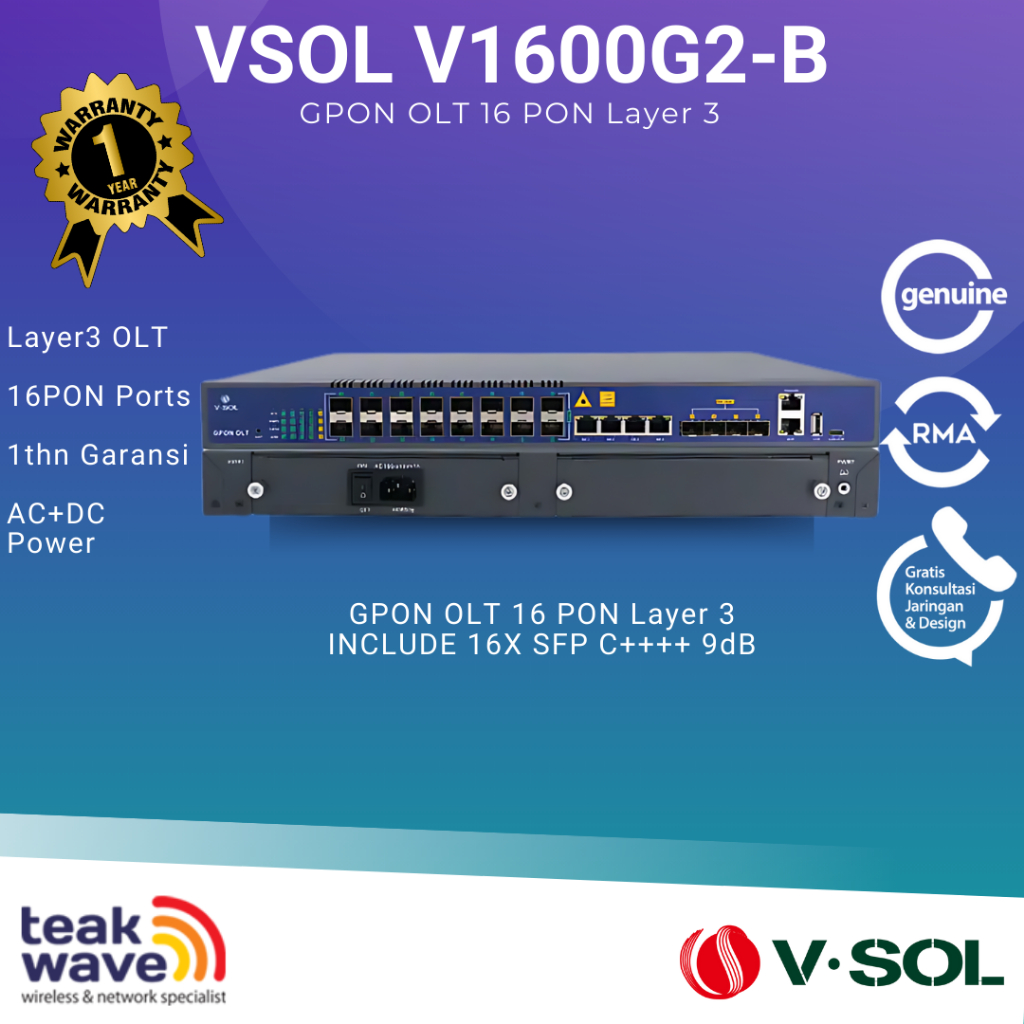 Jual VSOL V1600G2-B GPON OLT 16 PON Layer 3 Include SFP 9db AC+DC Power 16 PORT | Shopee Indonesia