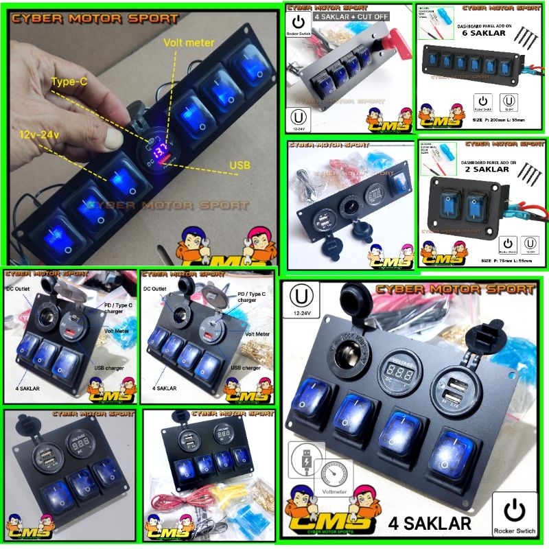 Jual Panel Dashboard 6 saklar plus USB charger Volt meter indikator DC ...