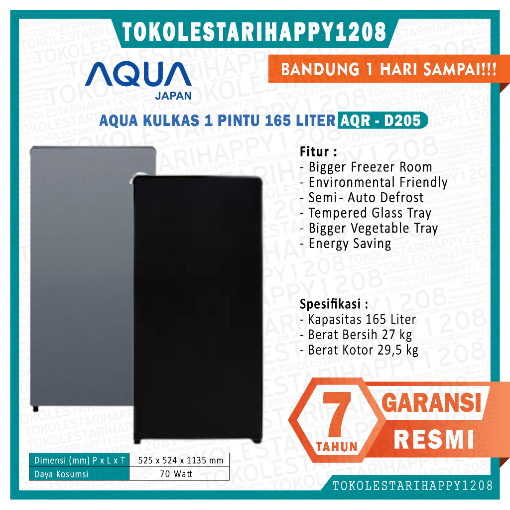 Jual Kulkas Aqua 1 Pintu 165 liter Big Freezer D 205 MDS/MLS garansi ...