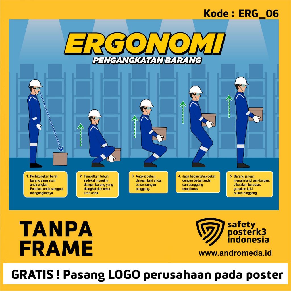 Jual Safety Poster K3 : Lakukanlah Ergonomi Pengangkatan Barang Secara ...