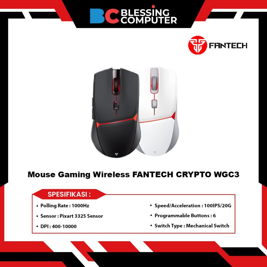 Jual Mouse Gaming Wireless FANTECH CRYPTO WGC3 - White | Shopee Indonesia