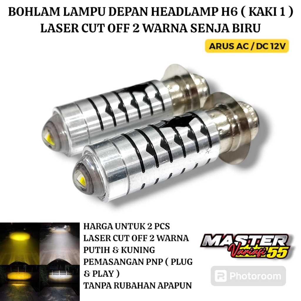 Jual LAMPU UTAMA LED H6 LASER CUT OFF JAUH DEKAT PUTIH KUNING PLUS SENJA BIRU ISI 2 PCS ...