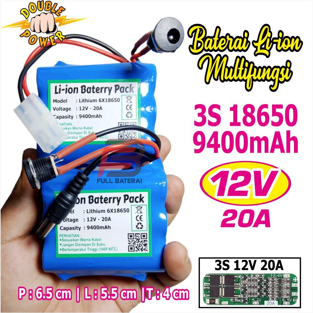 Jual BATERAI Lithium / Li-ion MultiFungsi 6X 18650 12V 20A 9400mAh ...