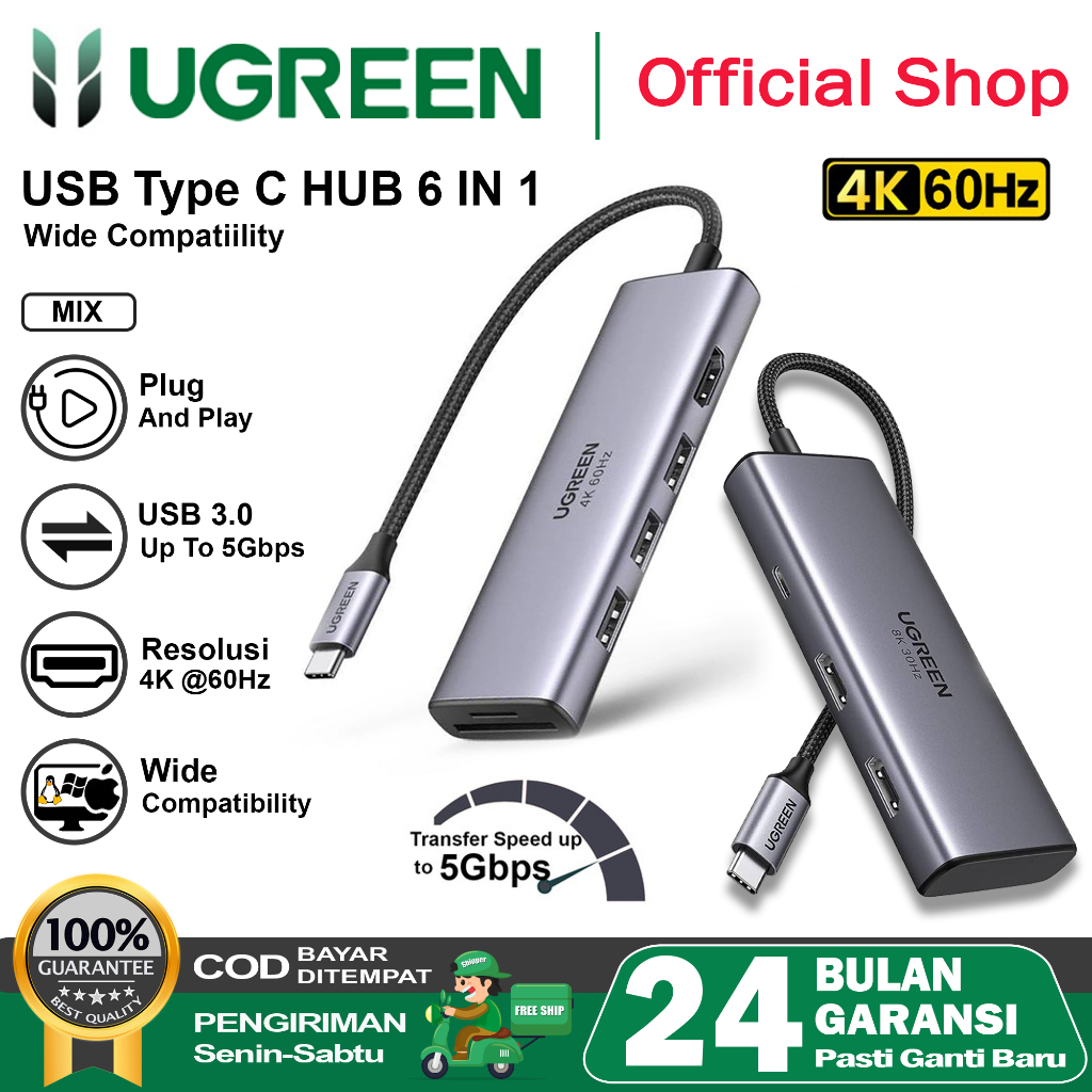 Jual UGREEN USB Hub Type C 6 in 1 USB 3.0 HDMI 4K 60Hz SD/TF Card ...