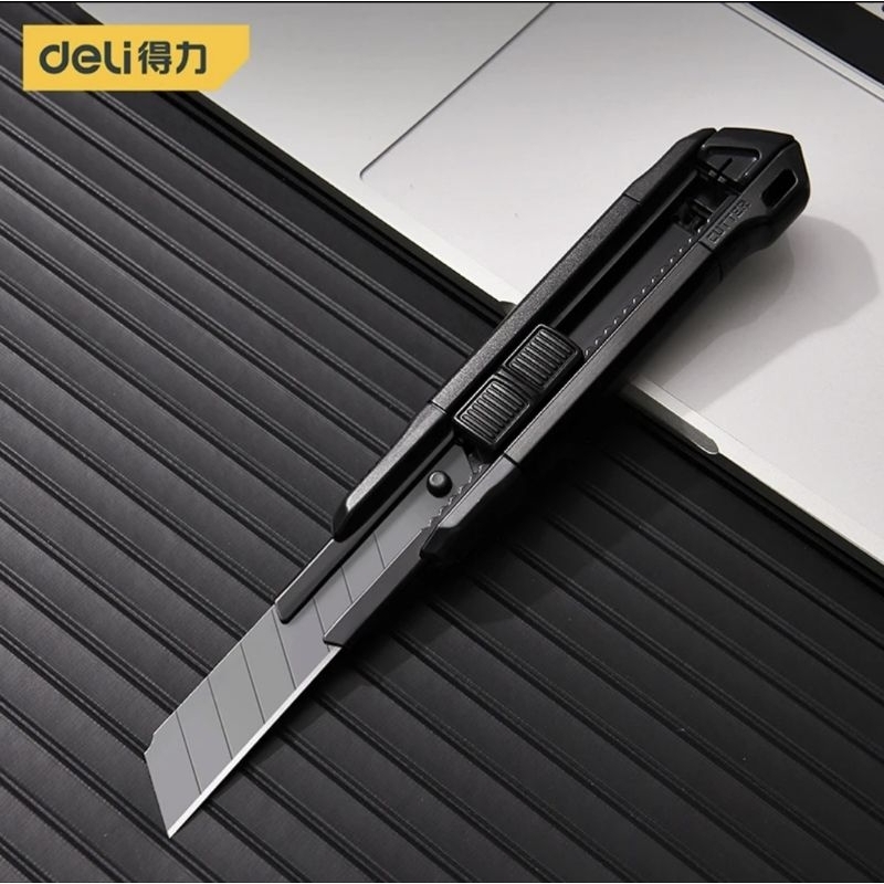 Jual Deli cutter ALUMUNIUM EDITION black blade 18mm | Shopee Indonesia