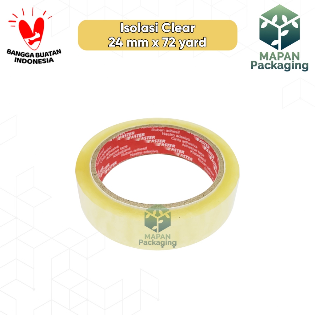 Jual FASTER Isolasi / Lakban / Selotip / OPP Tape Bening / Clear 24 mm x 72 yard (1 Inch / 1” x ...