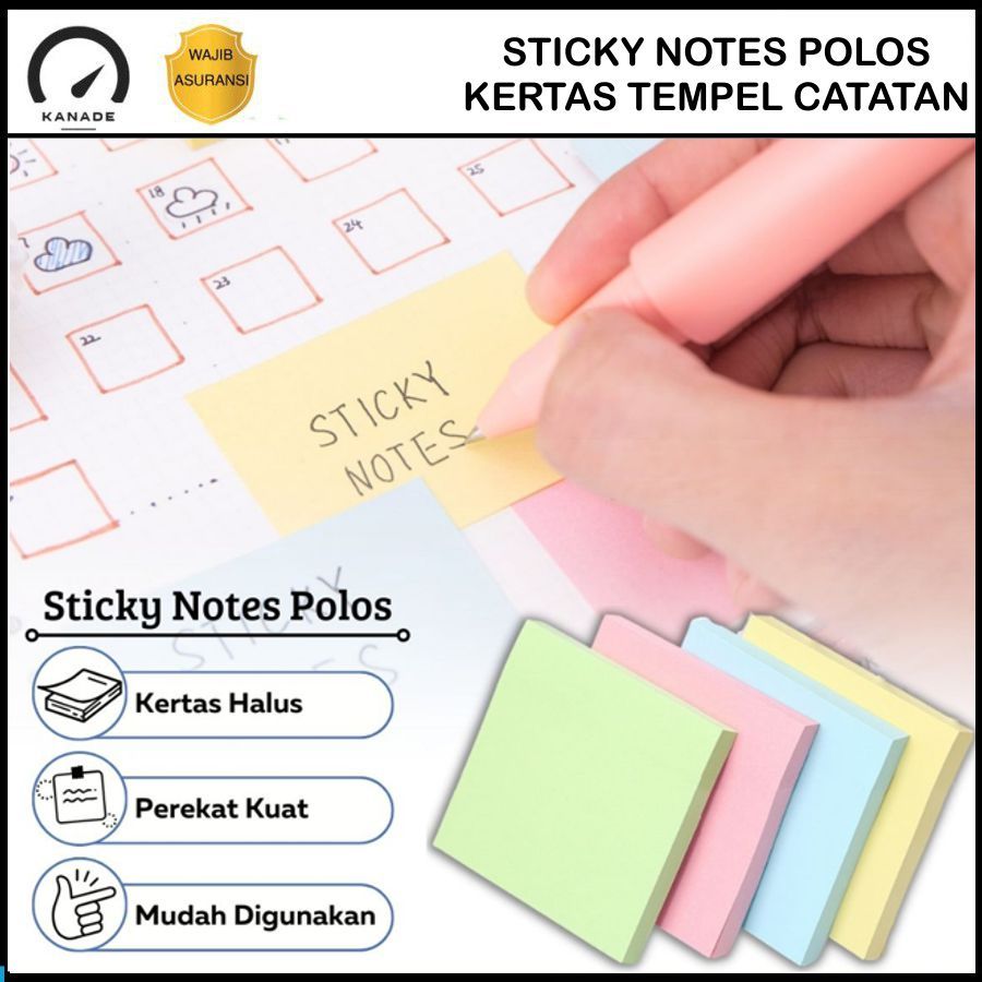 Jual Sticky Notes Polos 76x76MM 100lembar Kertas Catatan Kecil Mini ...