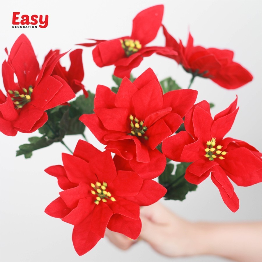 Jual Bunga Kastuba artificial tangkai x7 Bunga Natal hias plastik ...