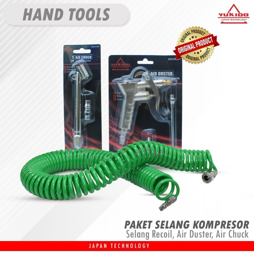 Jual Paket 3in1 Selang Spiral Sekelas Tekiro Selang Spiral Kompresor + Alat isi angin Ban + air ...