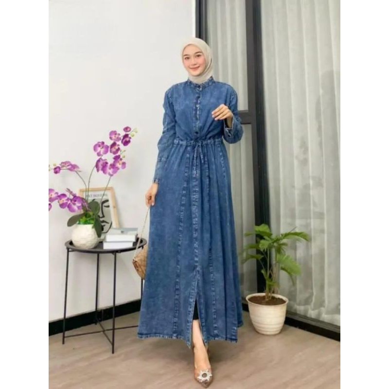 Jual Gamis Jeans Maxy // Dress Light Snow HQ // Baju Muslim Pakaian ...