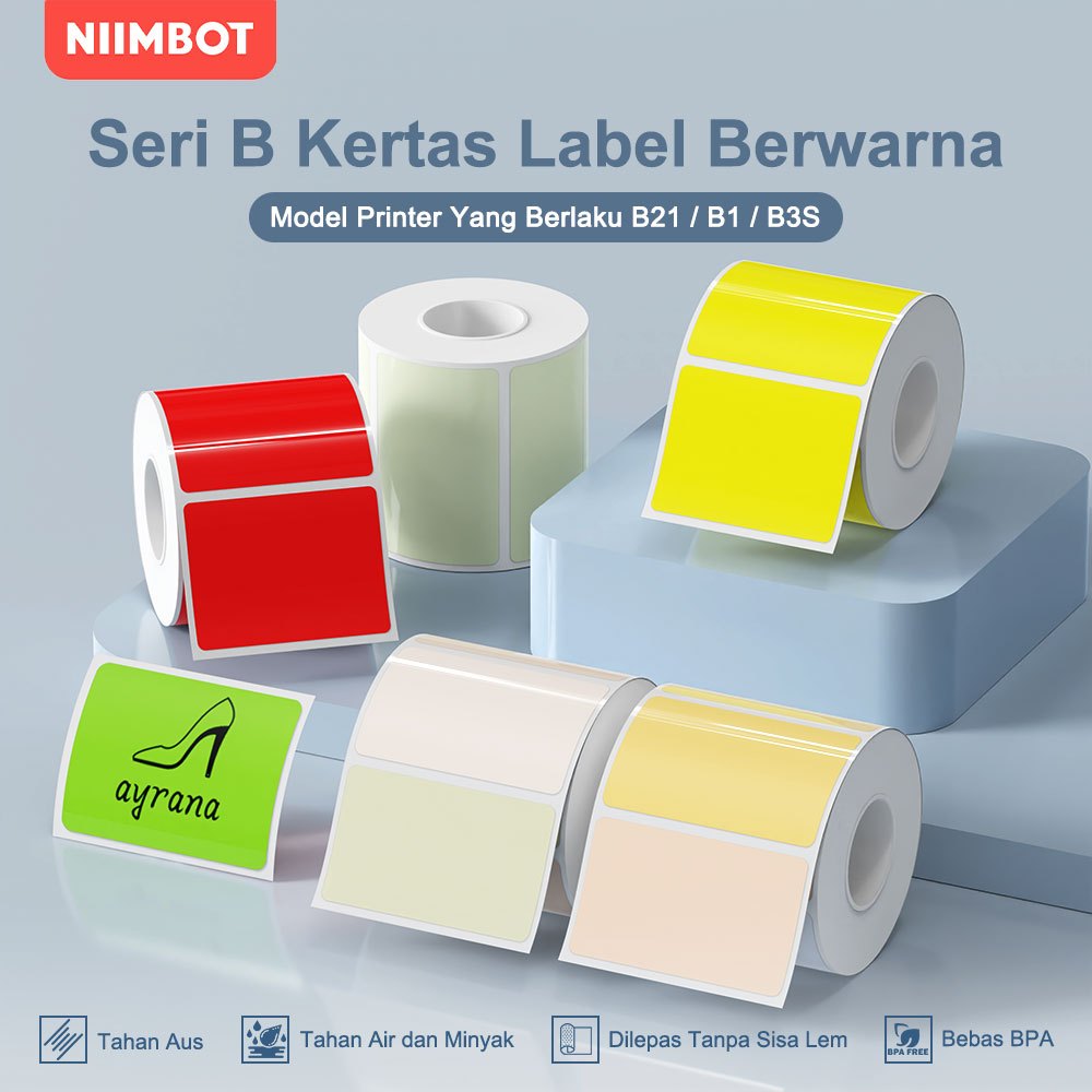 Jual NIIMBOT B21/B3S/B1/B203 Kertas Label Warna Murni Barcode Harga Ukuran Nama Anti Air Anti ...