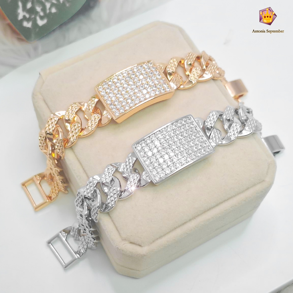 Jual Gelang Rantai Besar Plat Permata Motif Kotak Full Mata Besar Lapis ...