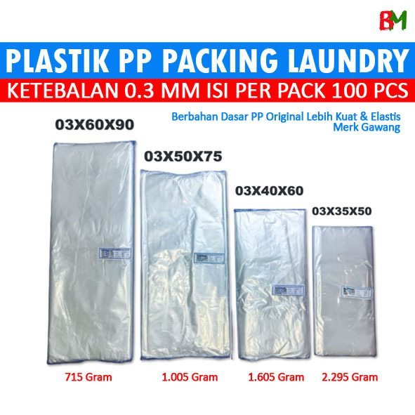 Jual Plastik Laundry Kiloan Packing Baju PP Bening Tebal 0.3 mm isi 100 pcs | Shopee Indonesia