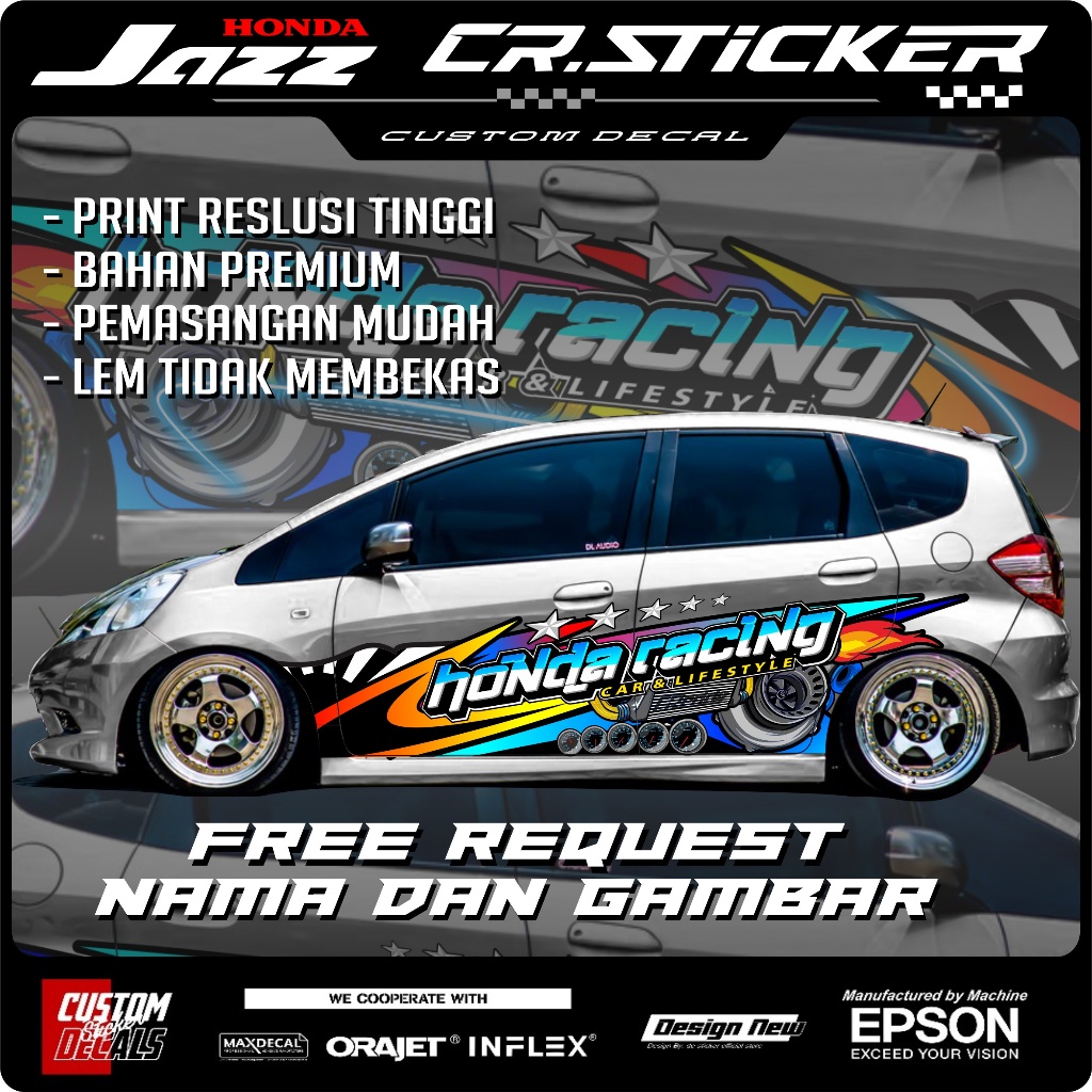 Jual DECAL STICKER MOBIL JAZZ - FREE CUSTOM NAMA- MOBIL JAZZ BRIO AYLA ...