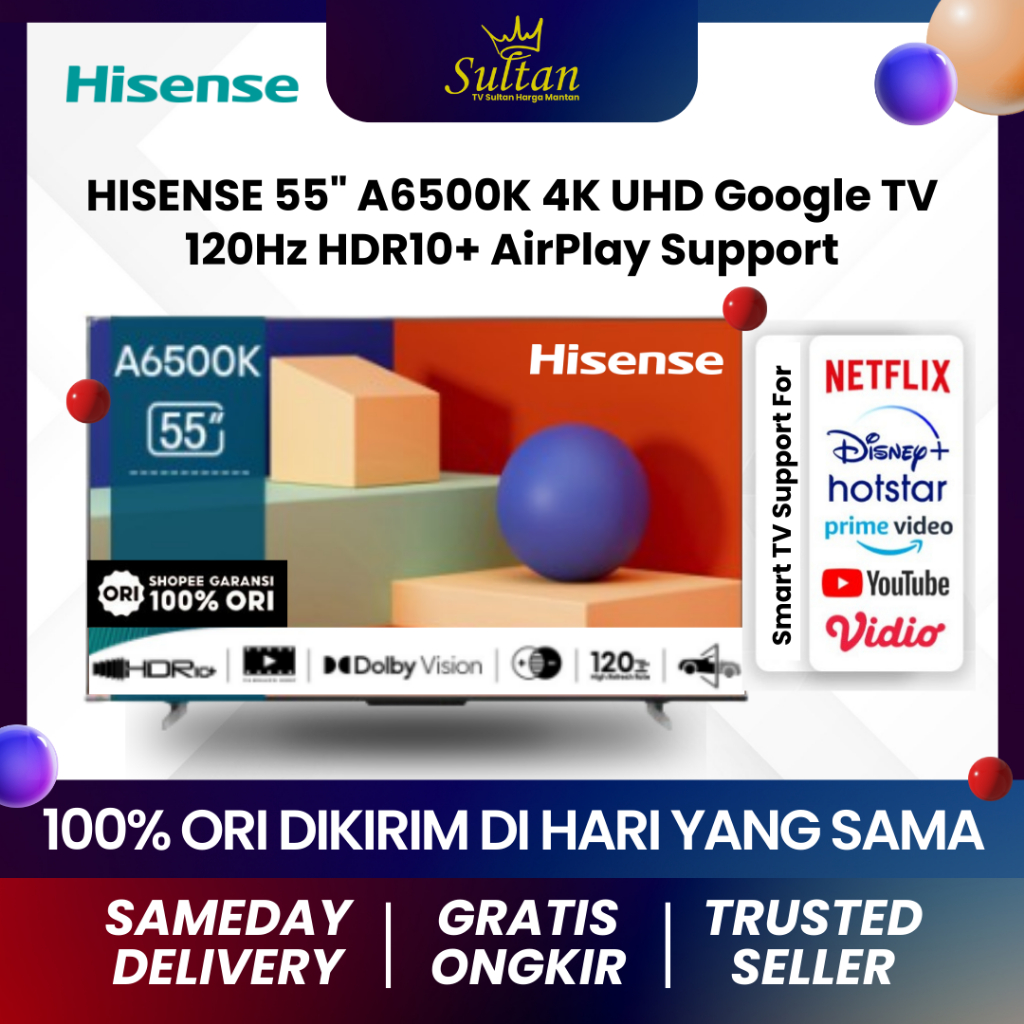 Jual Hisense 55 Inch 4K UHD Google TV Voice Control 55A6500K 100% ...