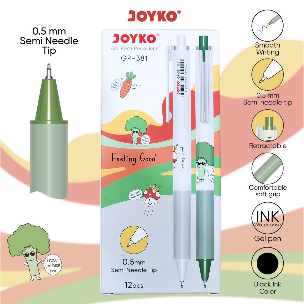 Jual 1 LSN / 12 Pcs Gel Pen Pulpen Pena Joyko GP-381 Feeling Good 0.5 mm | Shopee Indonesia