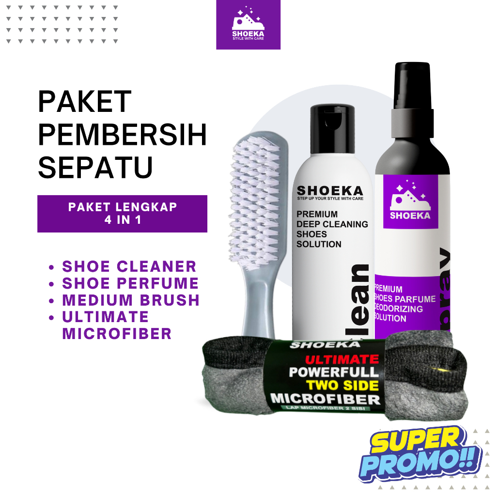 Jual Paket Lengkap 4 in 1 Pembersih Sepatu Shoeka Shoekato (Cleaner, Parfum, Brush, dan Lap ...