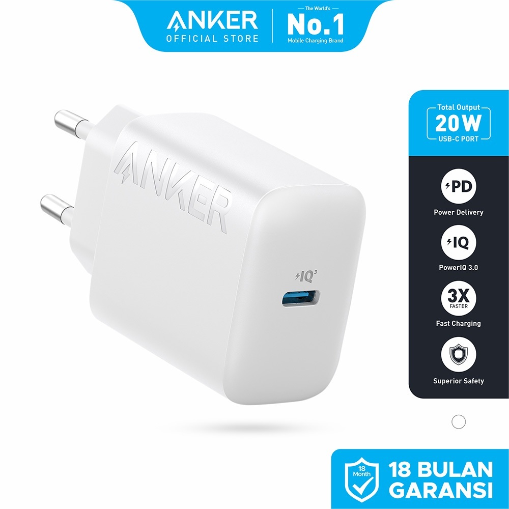 Jual Adaptor Kepala Charger Anker 20W 1 PORT [USB-C] 2 PORT [USB+USB C] High Speed Fast Charging ...