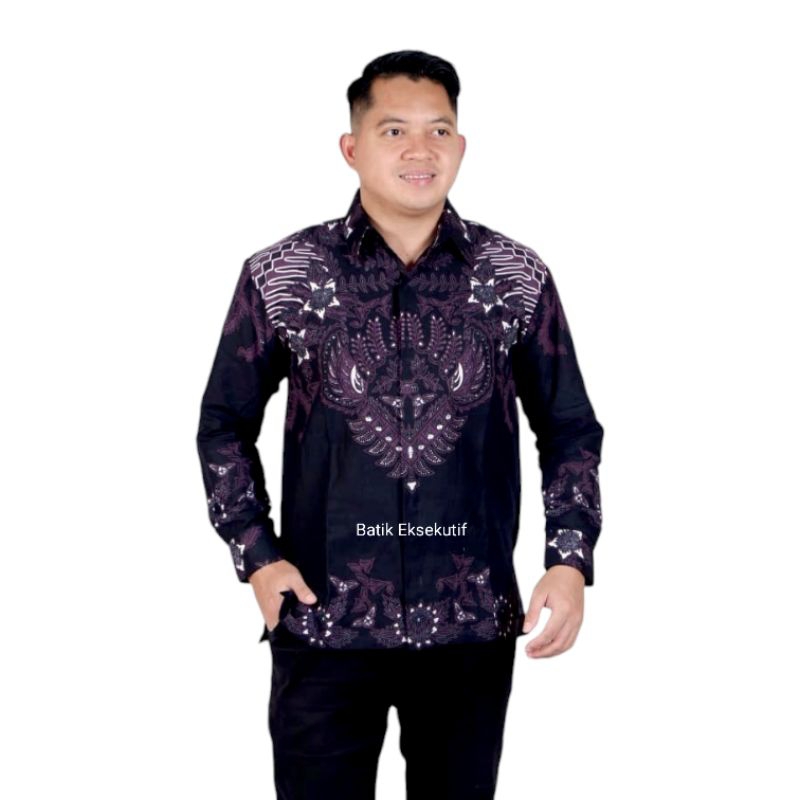 Jual BATIK pria Motif Warna Hadi ningrat Ungu Kombinasi Hitam Hem Batik ...