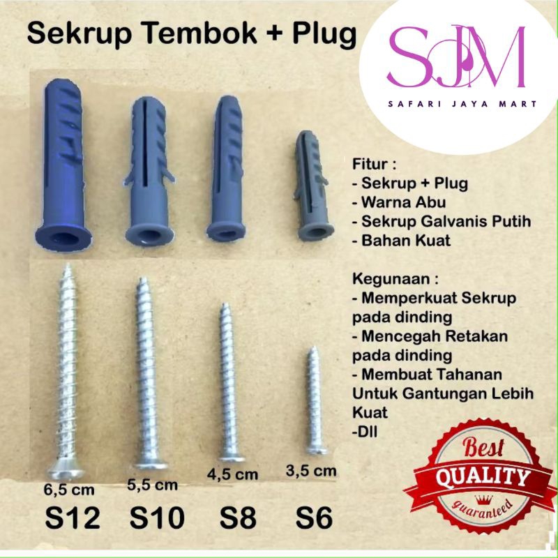 Jual Sekrup S6 S8 S10 S12 Baut Mur Untuk Tembok Set Skrup Dinding ...