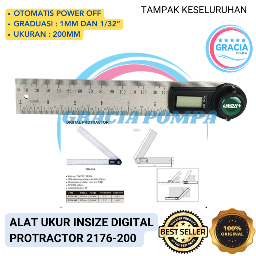 Jual Alat Ukur INSIZE Digital Protractor 2176-200 Original Berkualitas ...
