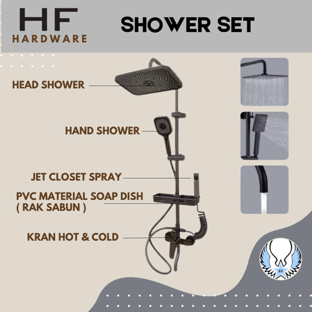 Jual PAKET SHOWER FULL SET KAMAR MANDI RAIN SHOWER + HAND SHOWER + JET ...