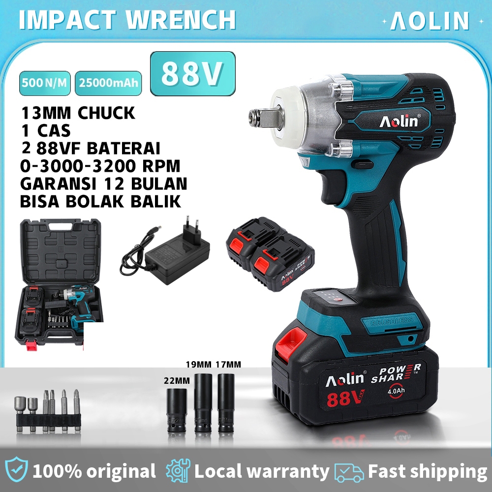 Jual AOLIN Cordless Impact Wrench Brushless 500NM 88VF Bor Baterai ...