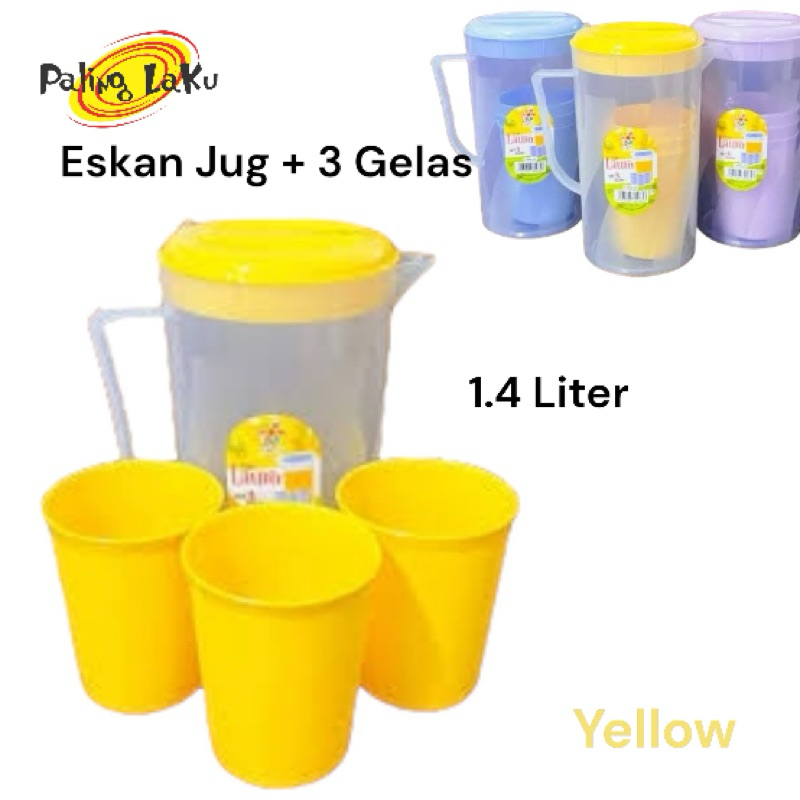 Jual Eskan Laura Set / Teko Set 1.4 Liter + Gelas 3 pcs / Jug plastik ...