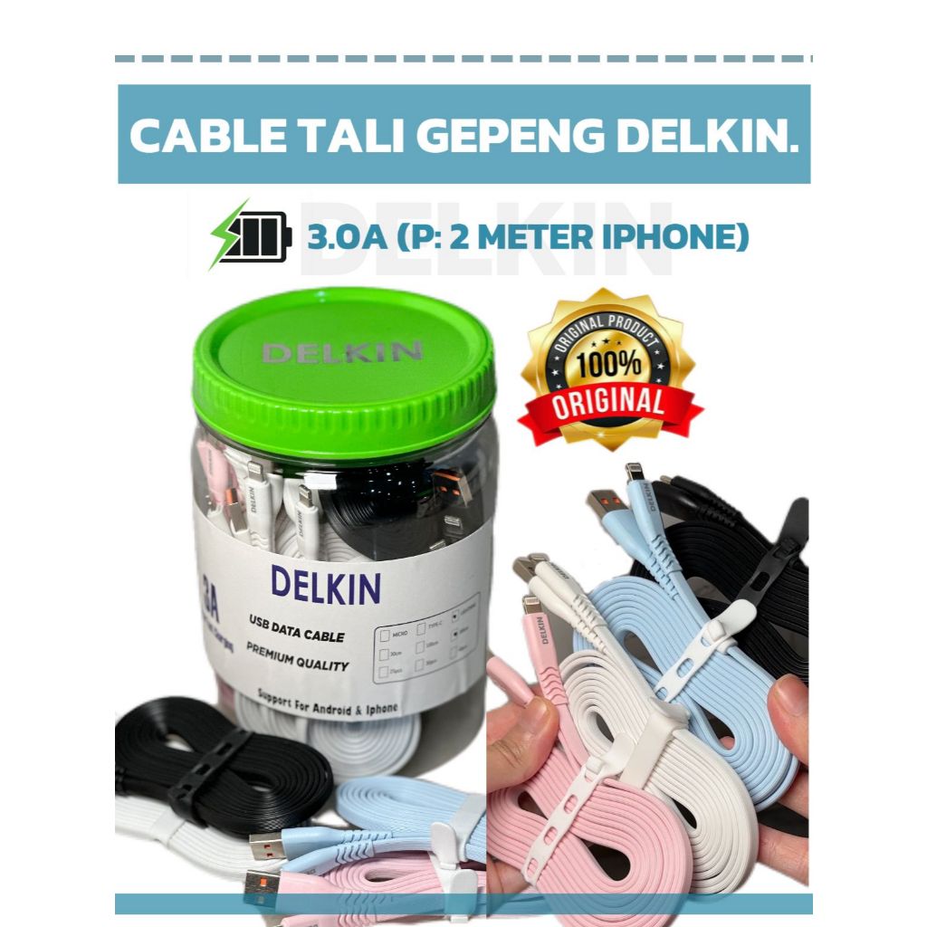 Jual KABEL DATA/CABLE DATA MODEL TALI GEPENG 2 METER MEREK DELKIN ...
