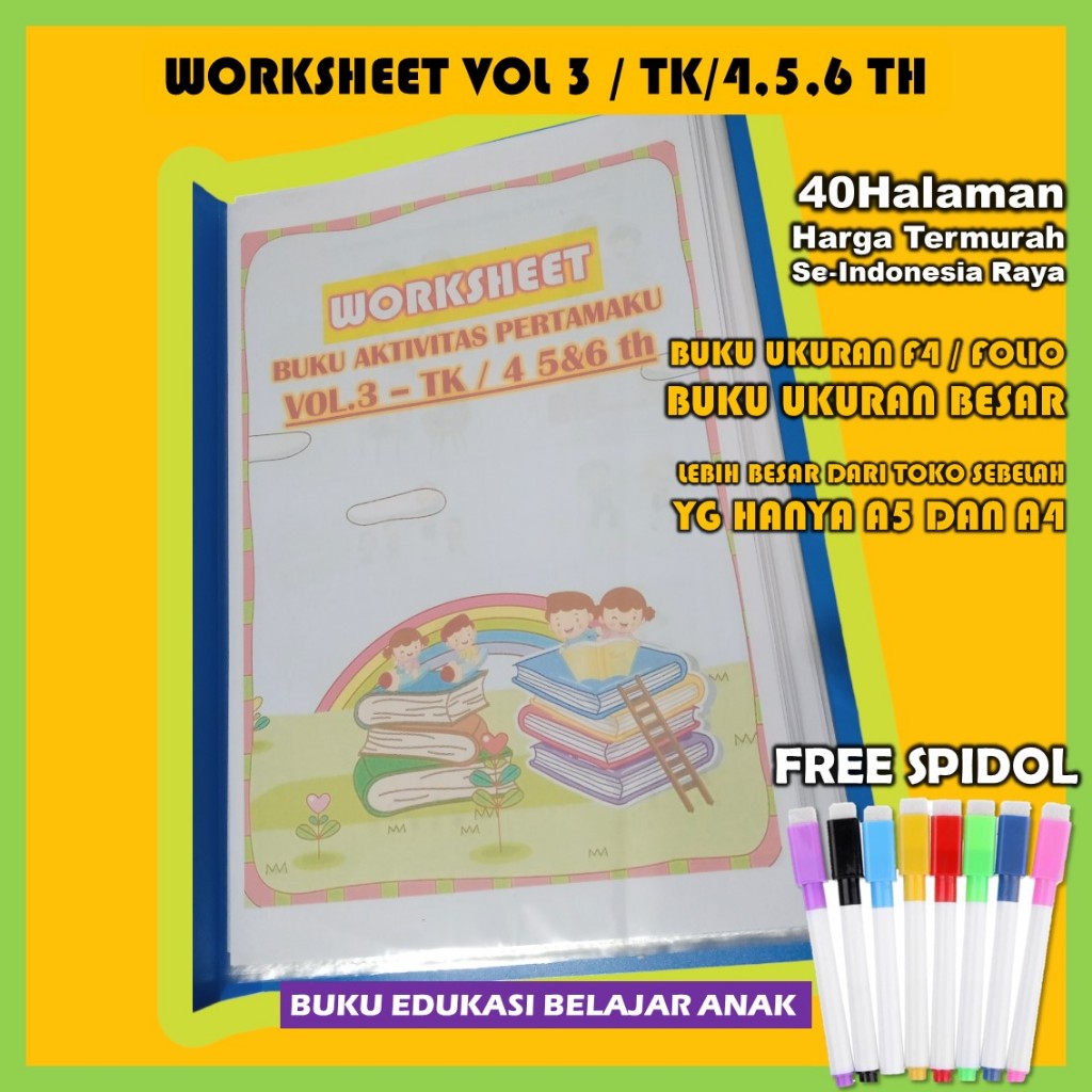Jual (40 HALAMAN FOLIO/F4) VOL 3 Buku Belajar Anak 3 4 5 6 7 Tahun Pra ...