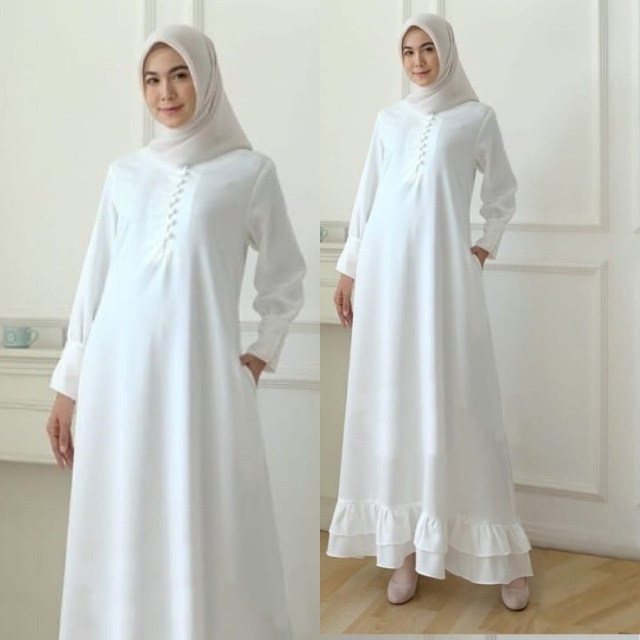 Jual Gamis Terbaru Shireen Dress Putih / Gamis Putih Wanita Kekinian ...