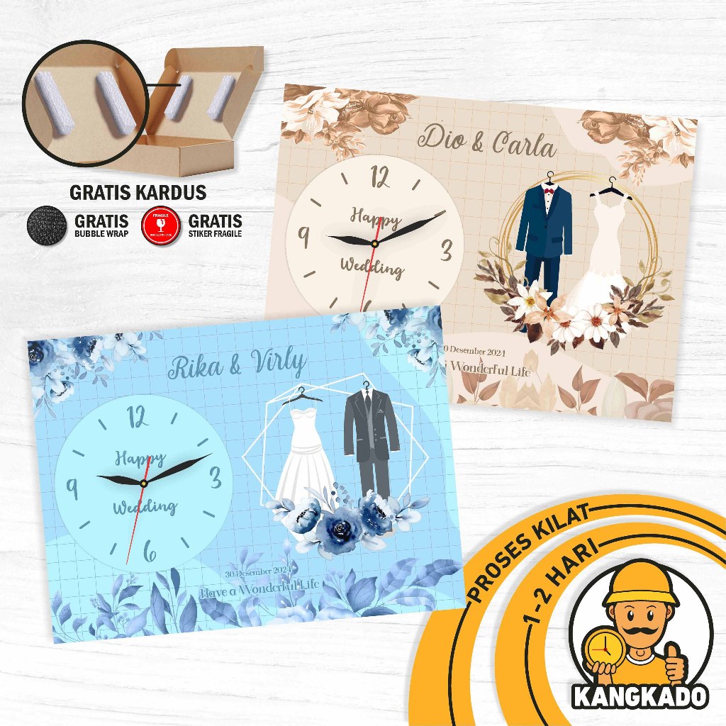 Jual JAM DUDUK UKURAN 10CM X 15CM SOUVENIR NIKAHAN LUCU CUSTOM NAMA ...