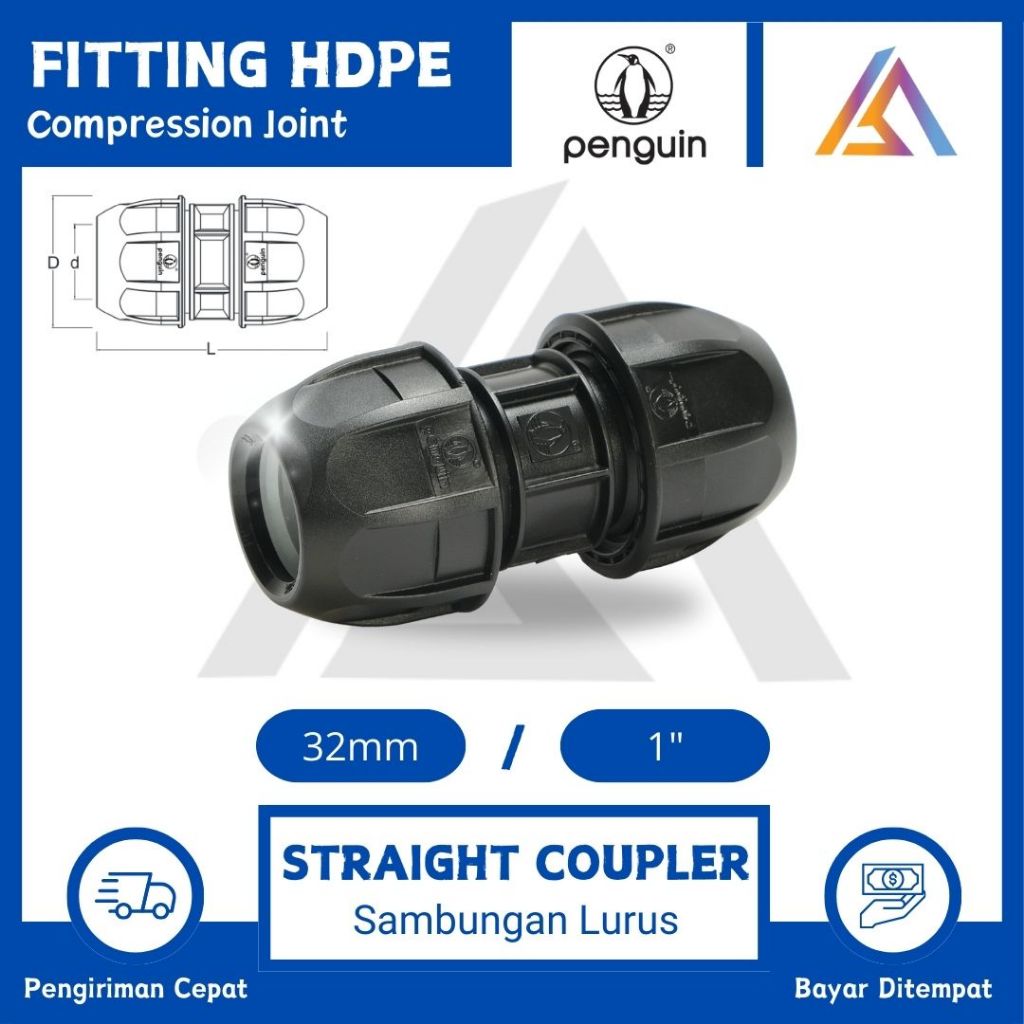 Jual Fitting HDPE Straight Coupler 32mm ~ 1" Inch Compression | Shopee ...