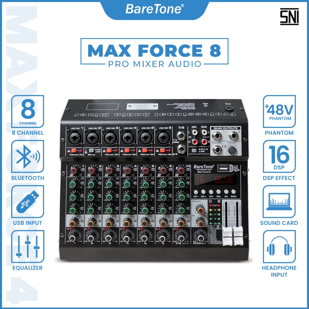 Jual Mixer Audio BareTone Max Force 8 - Professional MIxer 8 channel ...