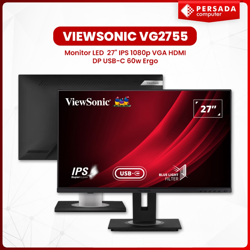 Jual Monitor LED Viewsonic VG2755 27" IPS 1080p VGA HDMI DP USB-C 60w ...