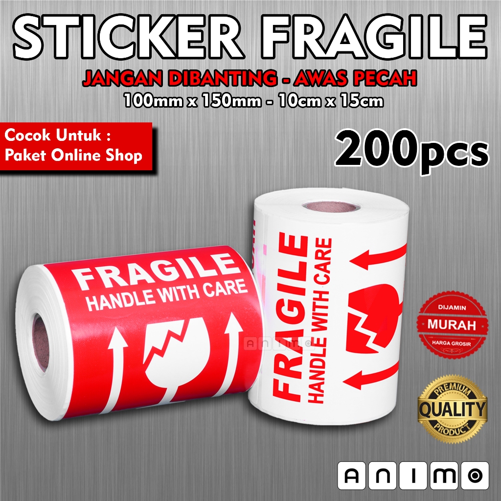 Jual STICKER FRAGILE - LABEL FRAGILE 15X10 CM - 200 PCS | Shopee Indonesia