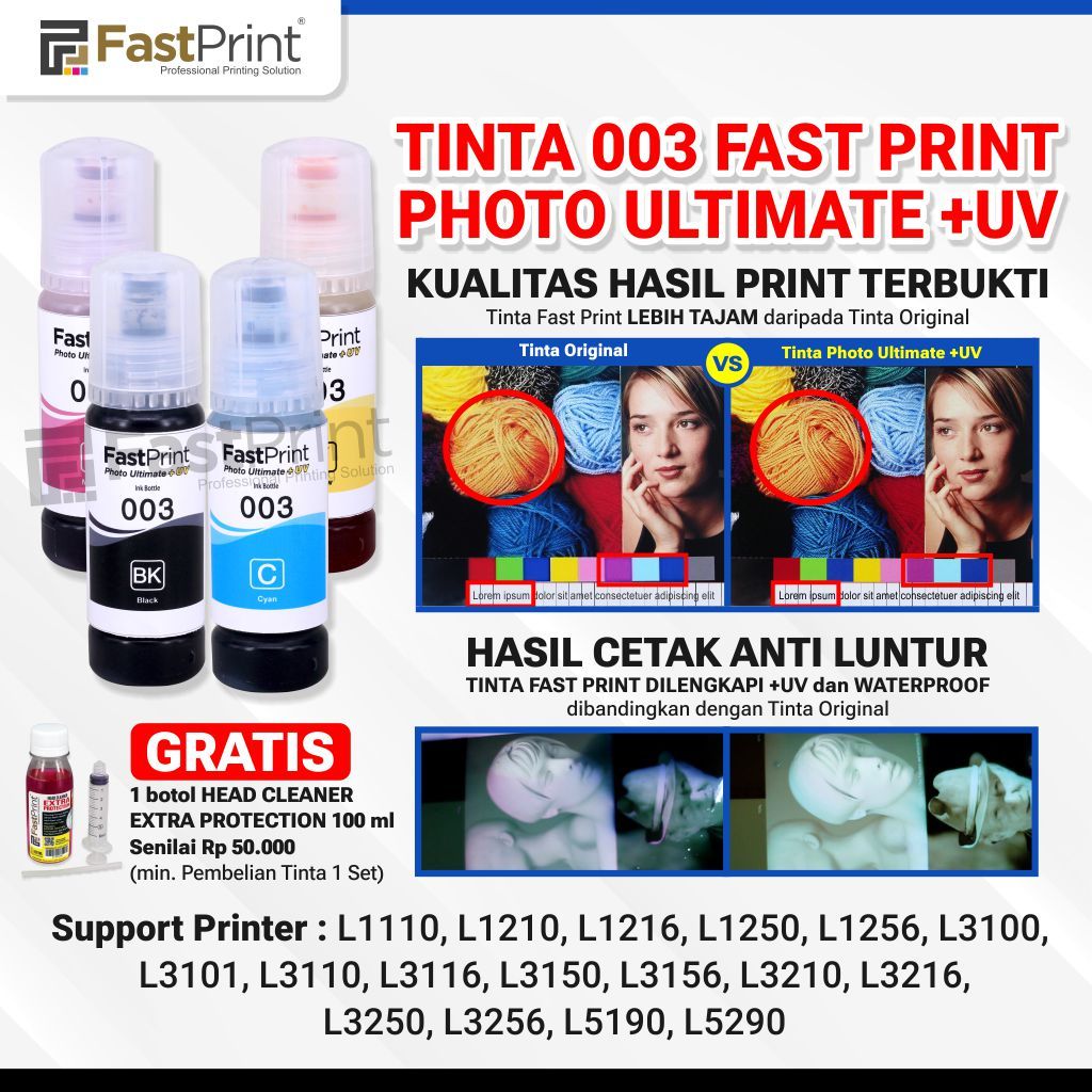 Jual Fast Print Tinta 003 Photo Ultimate Plus UV L3110 L3150 L5190 1 ...