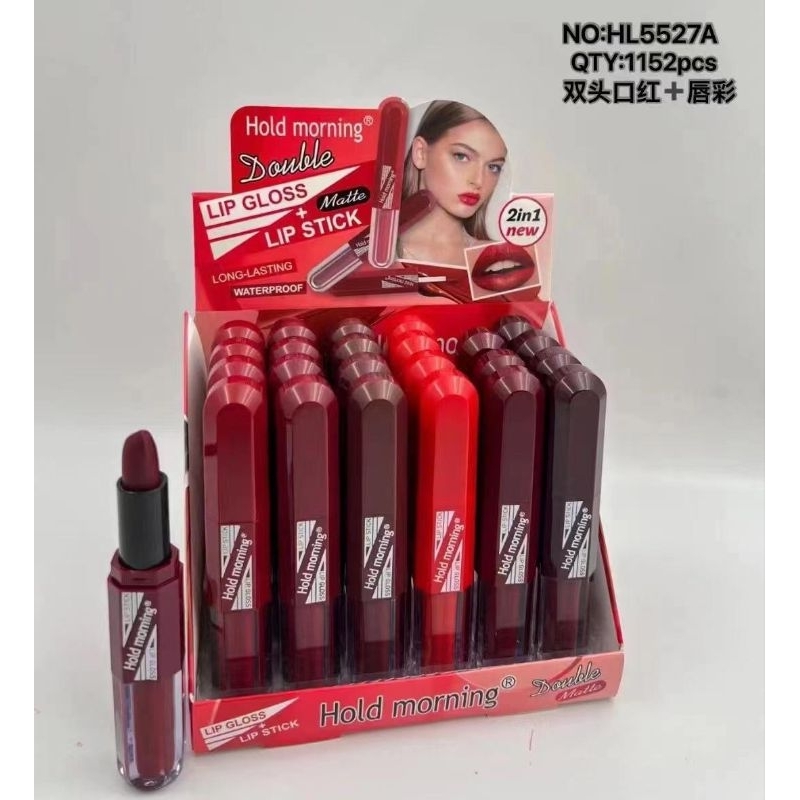 Jual [PERBOX ISI 24PC] LIPCREAM 2IN1 + LIPSTICK SERIES MERAH 5527A ...